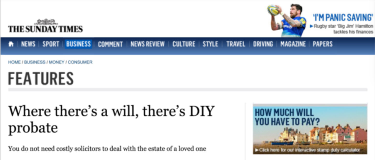 DIY Probate Pack Featured In The Sunday Times